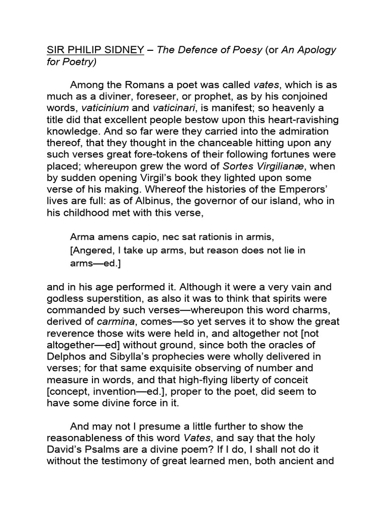 An Apology For Poetry | PDF | Poetry