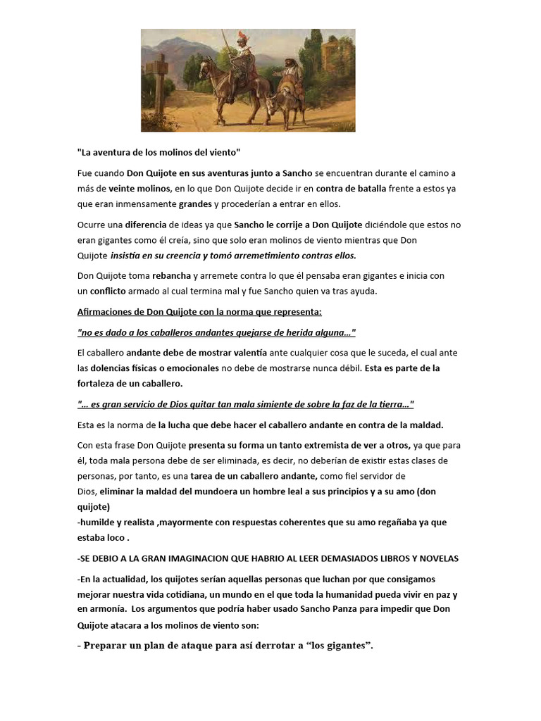 La Aventura de Los Molinos Del Viento | PDF | Don Quijote | Caballero