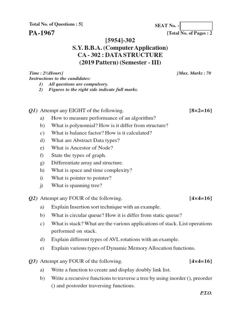 B.B.A (C.a) 2019 Pattern | PDF | Mathematical Logic | Theoretical Computer Science