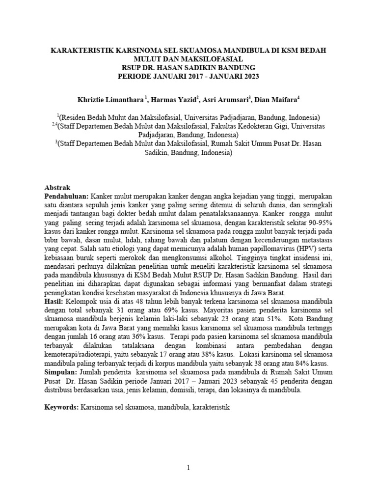 Karakteristik Karsinoma Sel Skuamosa Mandibula | PDF