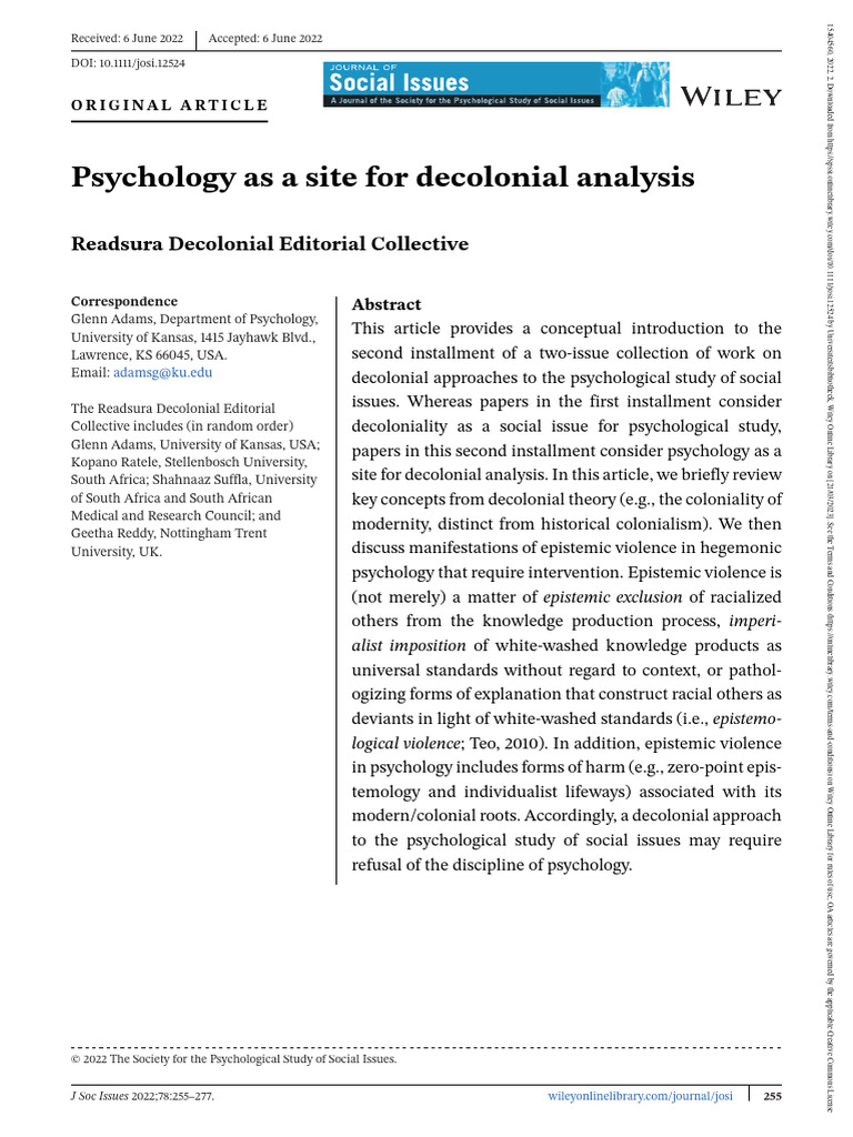Decolonial Approaches in Psychology | PDF | Psychology | Epistemology