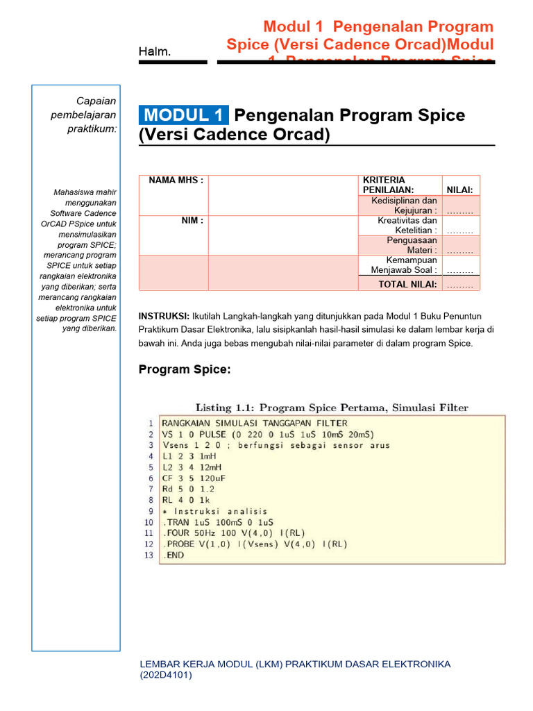 LKM 1 Pengenalan Spice (Vigo Ade. F) | PDF