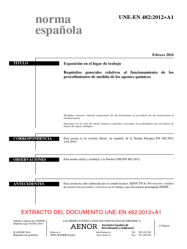 (Ex) Une-En 482 2012+a1 2016 | PDF | Partículas | Aerosol