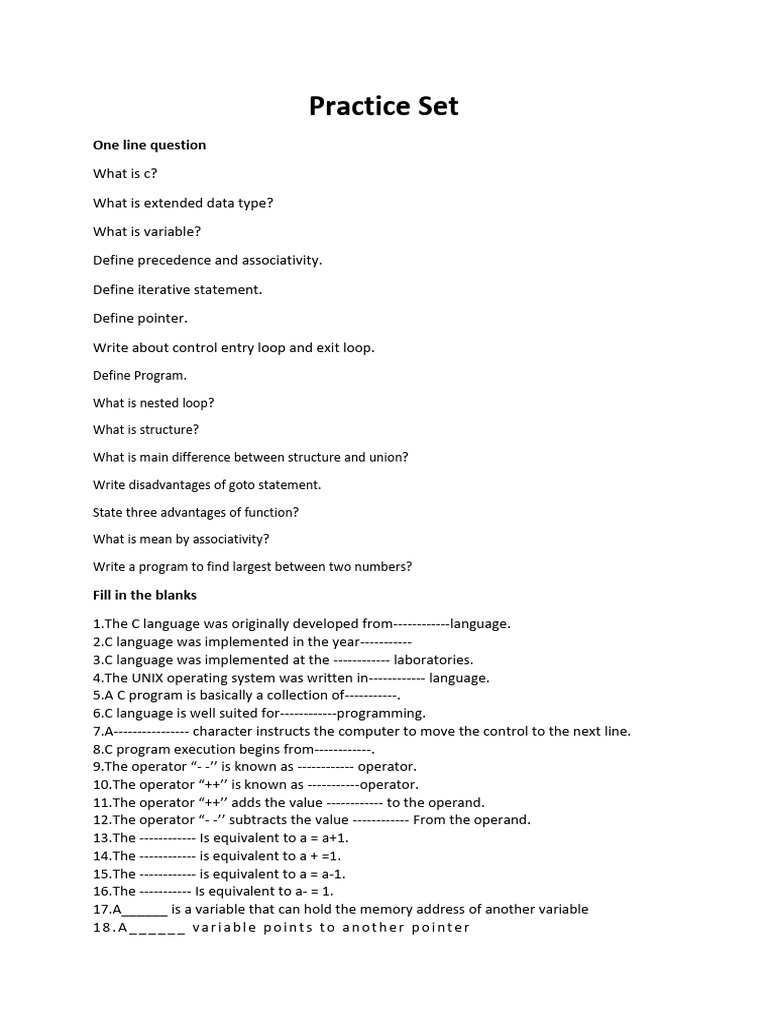 Practice Set C Programming Download Free Pdf Control Flow C Programming Language