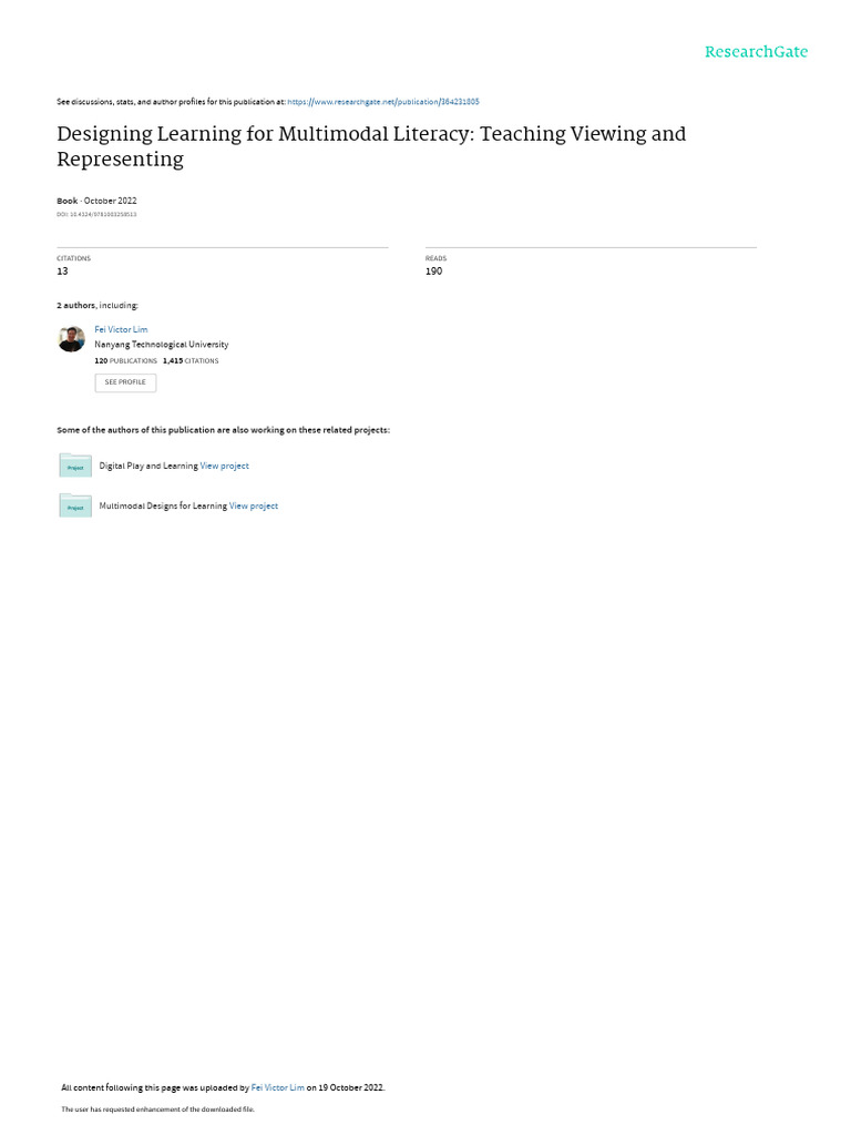 Designing Learning For Multimodal Literacy Teachin | PDF | Literacy ...