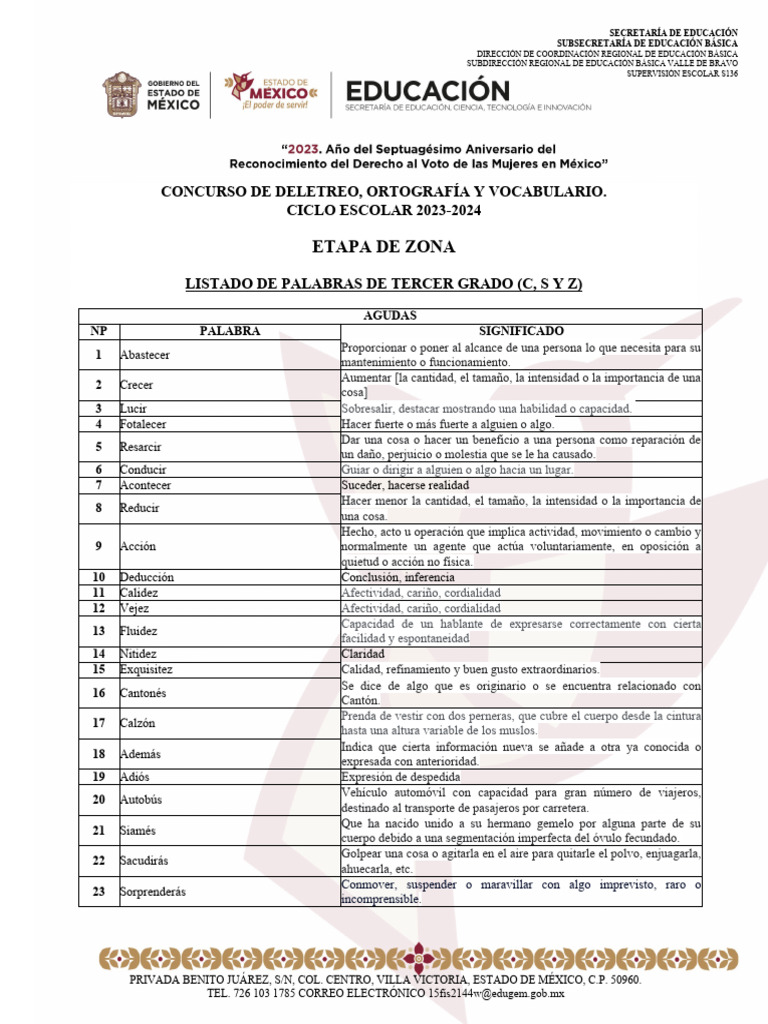 Listado de Palabras Tercer Grado | PDF