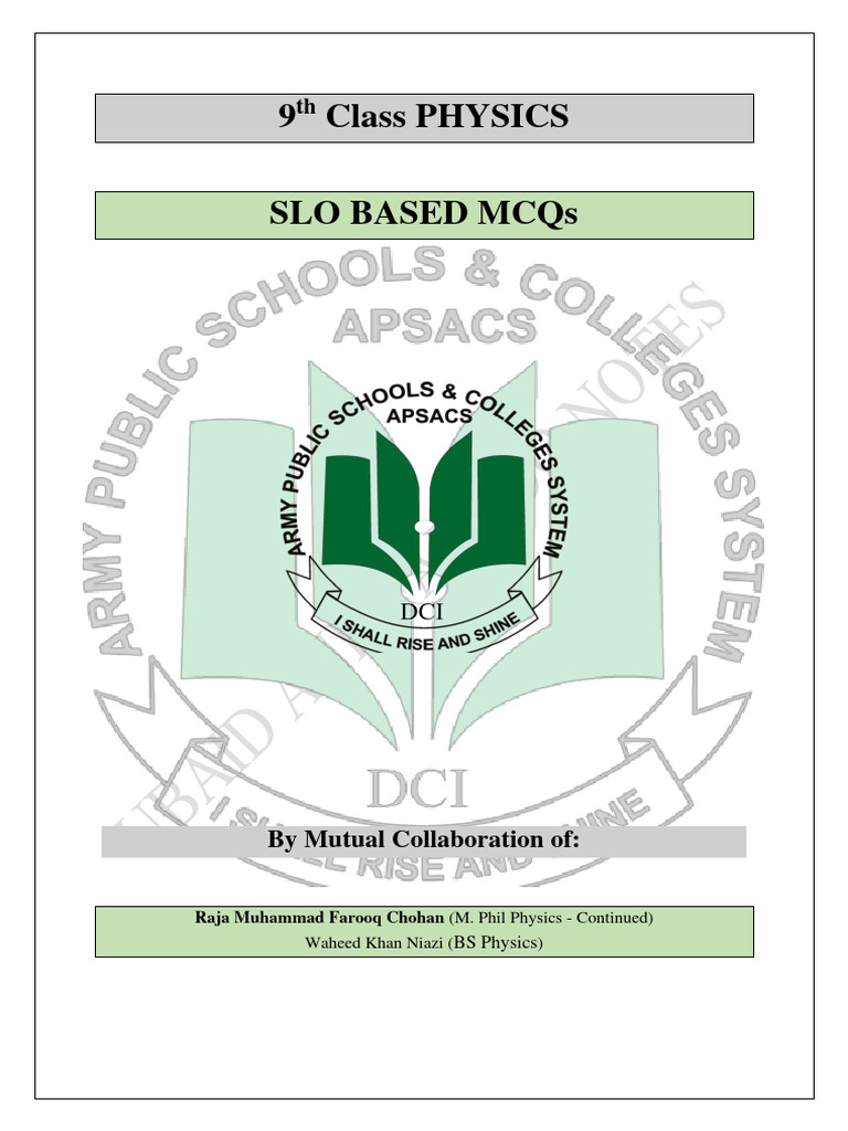 SLO BASED MCQS AND QUESTIONS - IX Physics | PDF | Acceleration | Velocity
