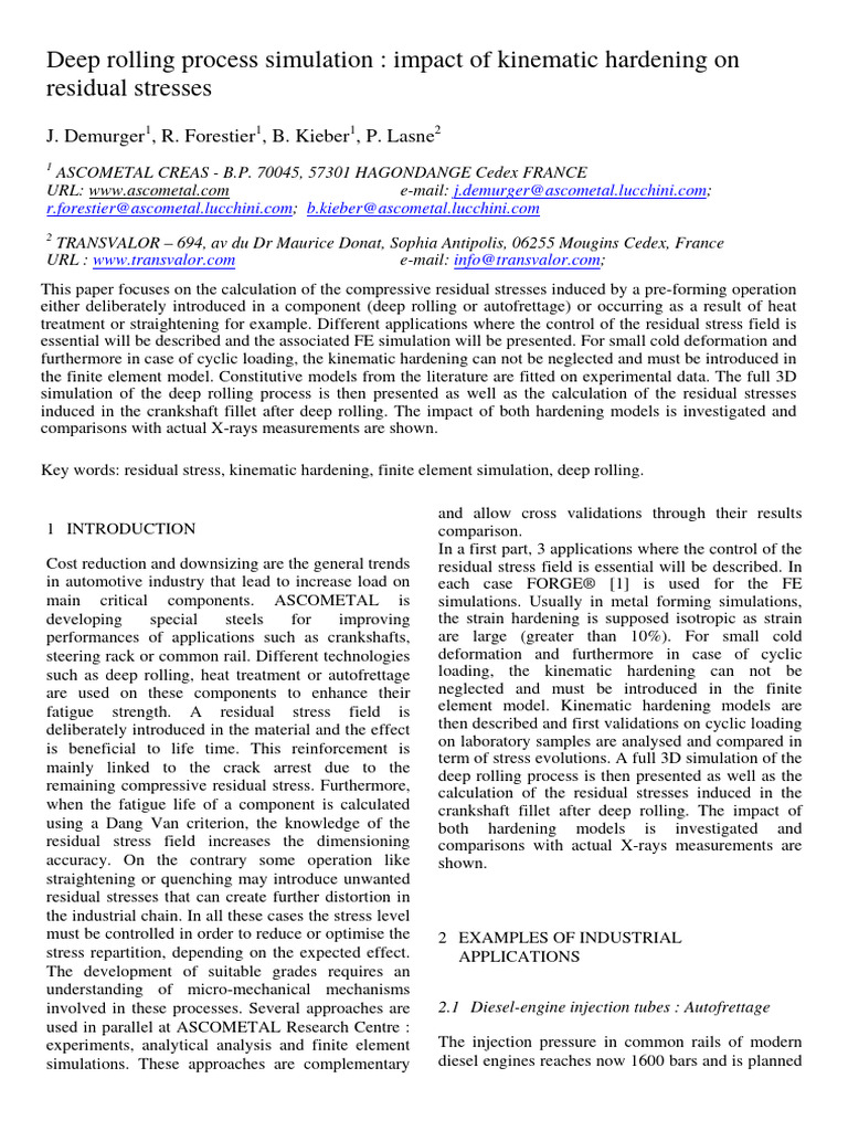 Deep Rolling Process Simulation - Impact of Kinematic Hardening On Residual Stresses | PDF ...