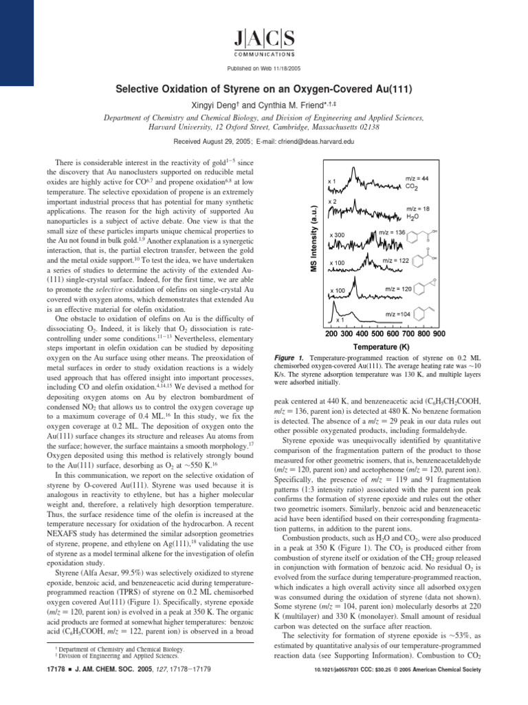 Selective Oxidation of Styrene On An Oxygen-Covered Au | PDF ...