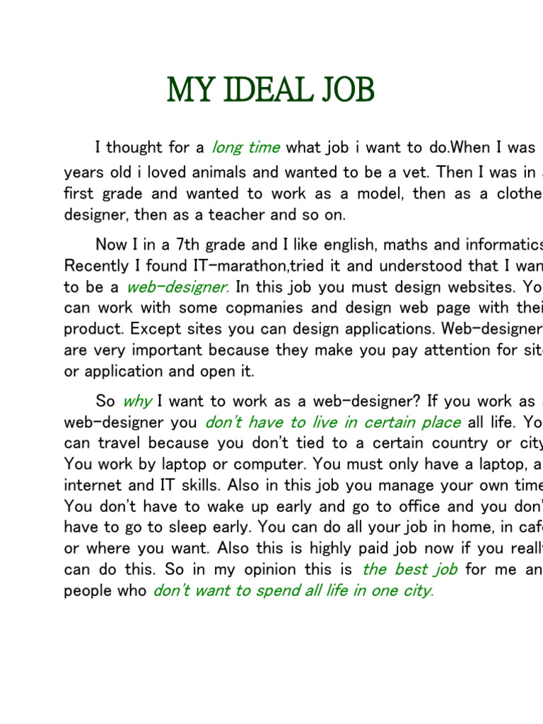MY IDEAL JOB. Eng B1 | PDF