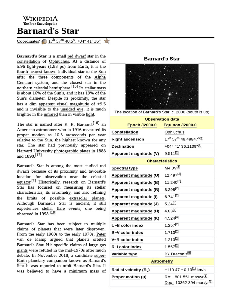Barnard's Star | PDF | Stars | Outer Space