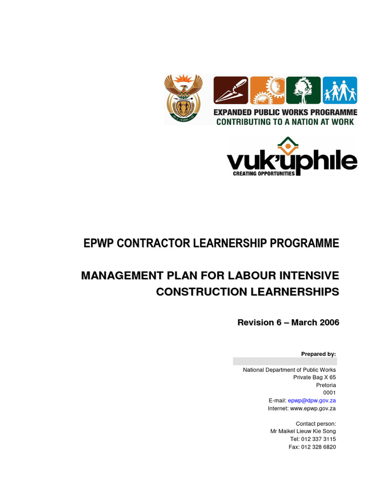 EPWP Contractor Learnership Programme Management Plan For Labour ...