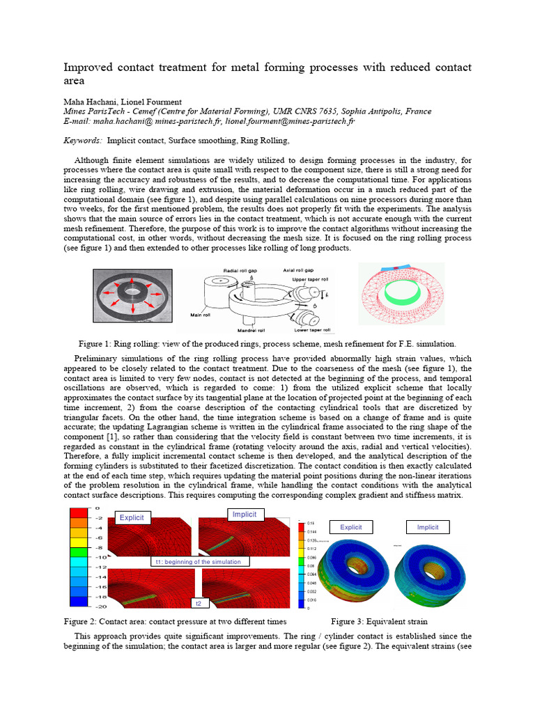 Improved Contact Treatment For Metal Forming Processes With Reduced Contact Area | PDF | Finite ...
