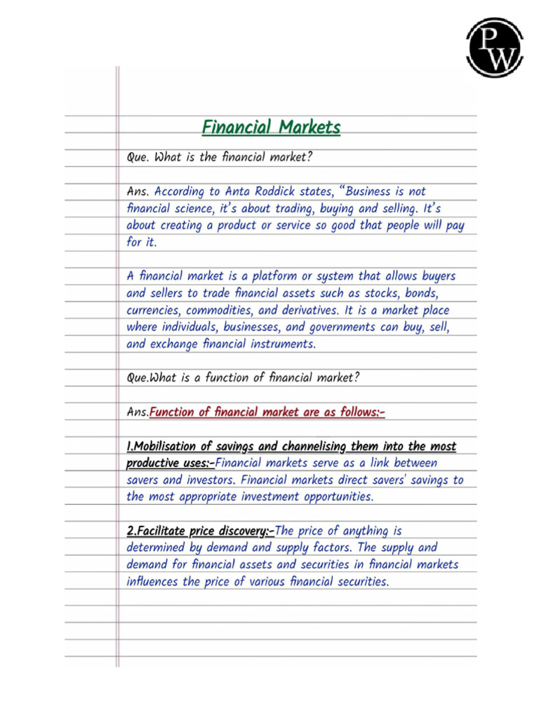 Financial Market - Handwritten Notes - (Kautilya) | PDF