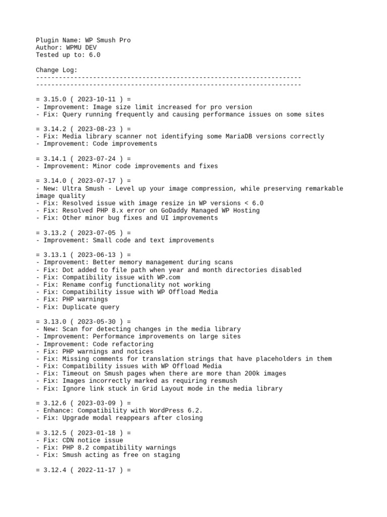 Smush - Changelog | PDF | Computer Science | Software Engineering
