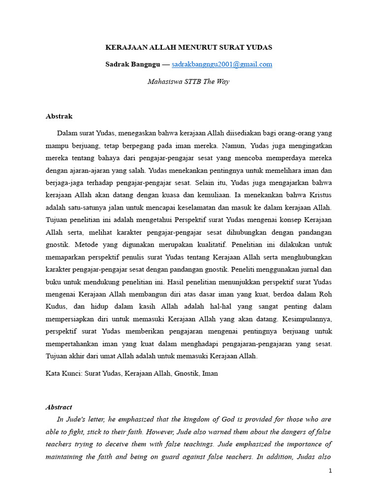 Makalah Teologi Pb-Sadrak Bangngu-Pak 2020 Kerajaan Allah Menurut Surat Yudas | PDF