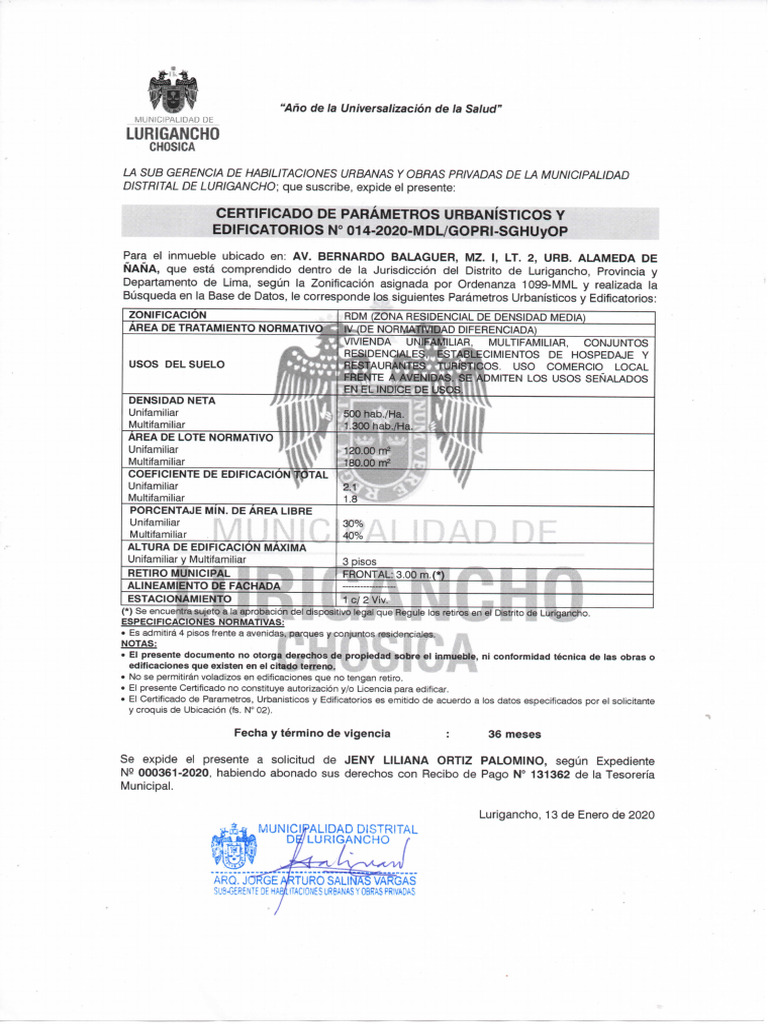 Certificado de Parametros | PDF