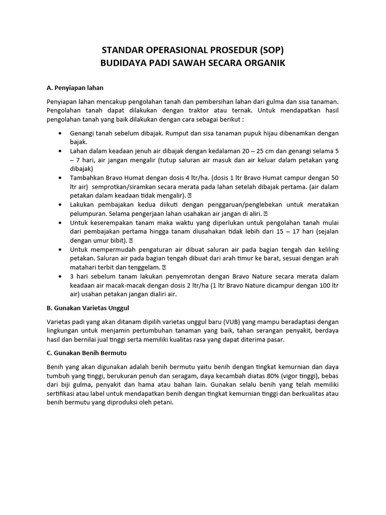 Standar Operasional Prosedur Padi | PDF