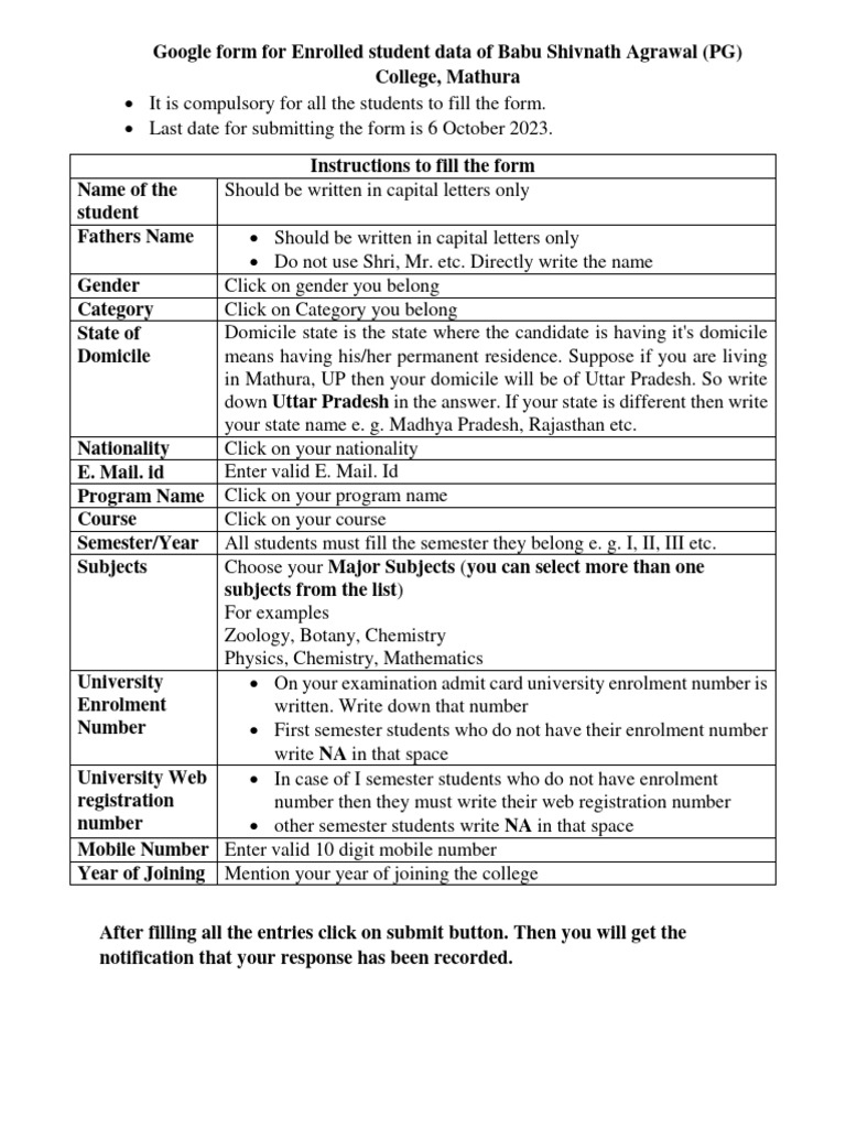 Instructions To Fill The Form | PDF