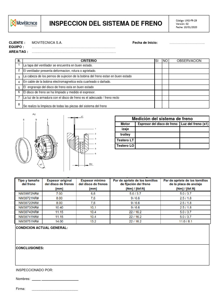 Mov-Check List - Sistema de Freno | PDF