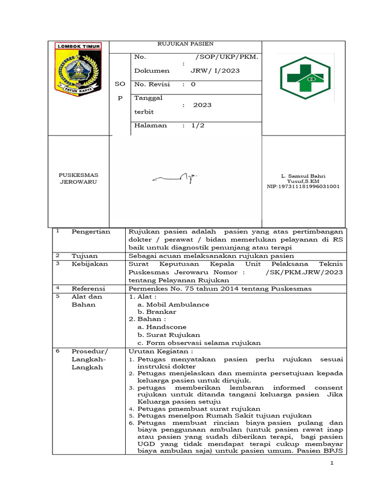 3.3.1.b.2 SOP Rujukan Pasien | PDF