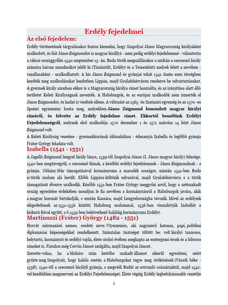 Erdély Fejedelmei | PDF