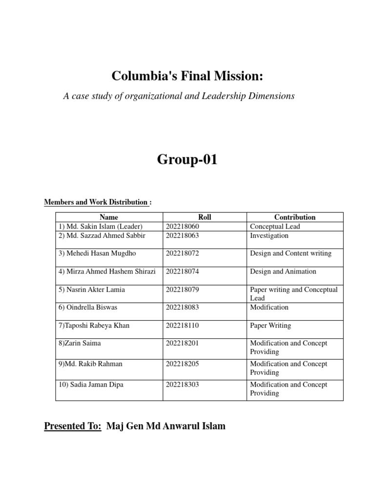 Columbiapapergroup 01 | PDF | Space Shuttle Columbia | Leadership