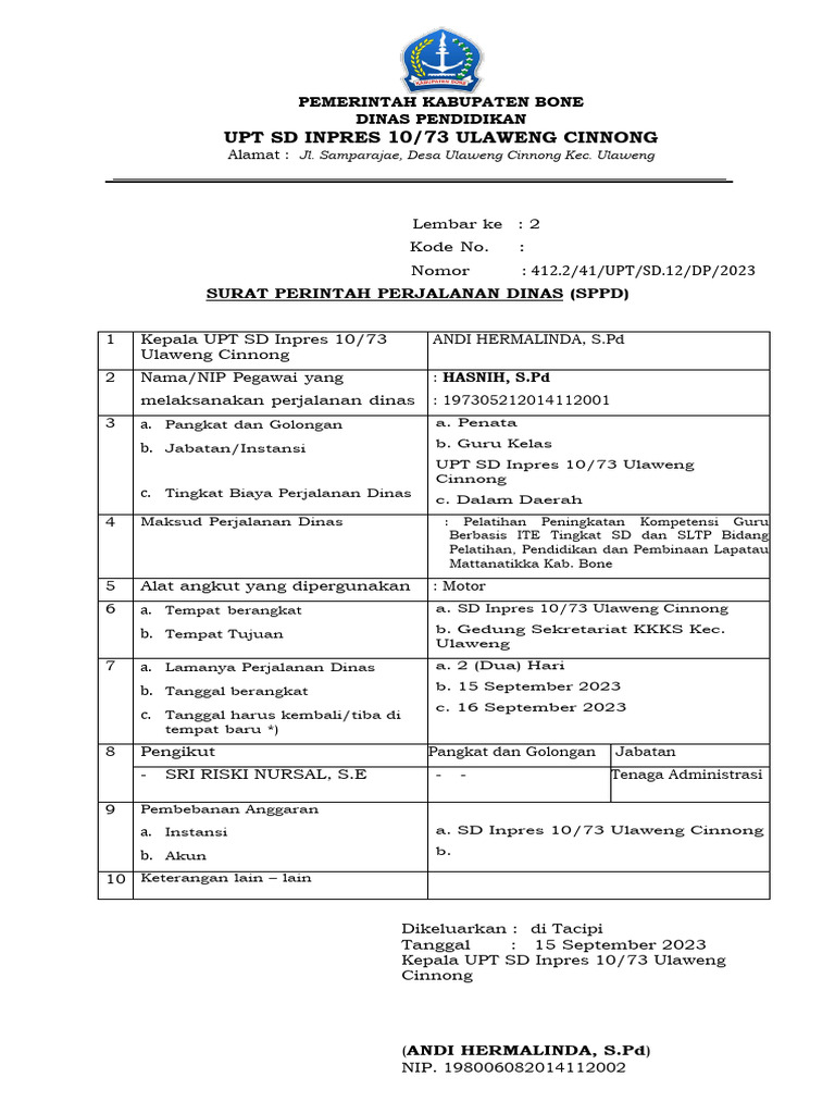 Contoh SPPD Guru Terbaru 2023 | PDF