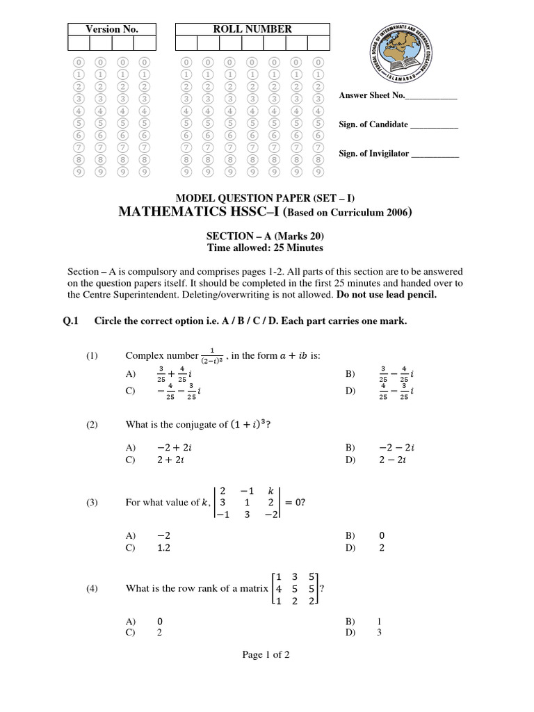 HSSC-I Math Final Package | PDF | Applied Mathematics | Mathematical Physics