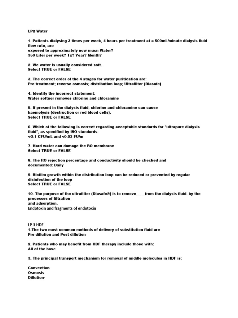 LP Quiz | PDF | Hemodialysis | Medical Specialties