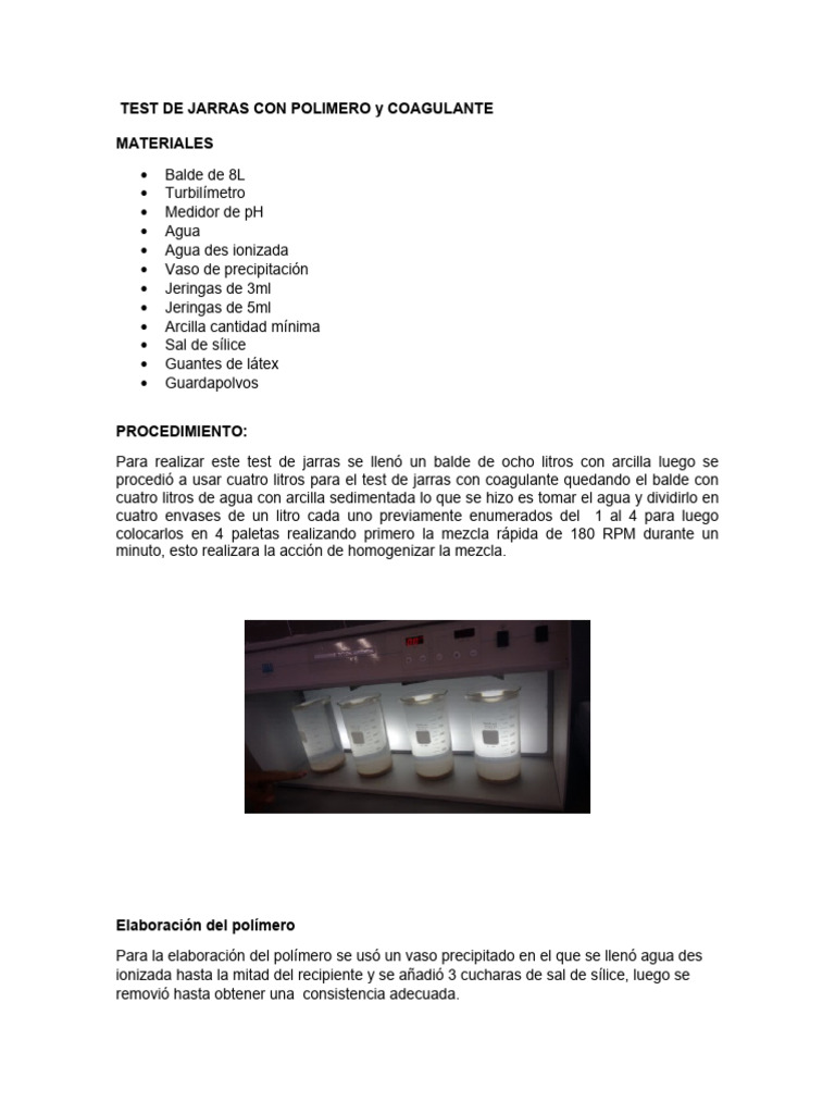 TEST DE JARRAS Polimeros | PDF | Cocina, comidas y vino