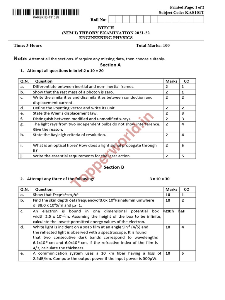 Engineering Physics 2022 AKTU | PDF | Physics | Physical Sciences