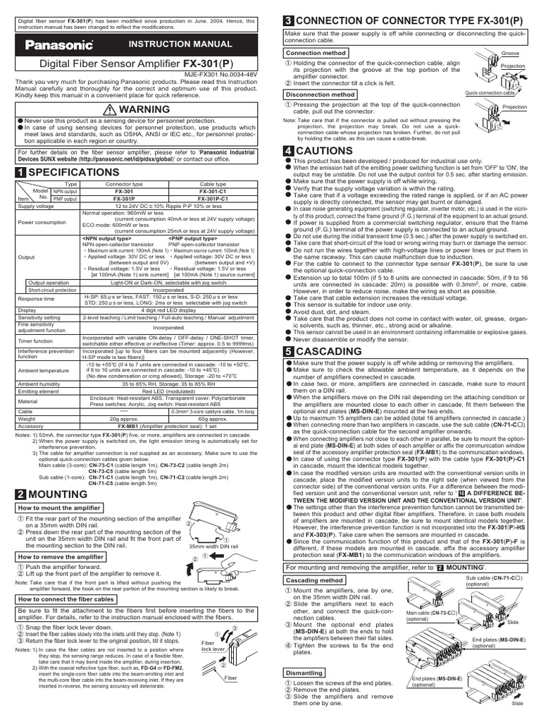 Digital Fiber Sensor Amplifier FX-301 (P) : Warning | PDF | Bipolar ...
