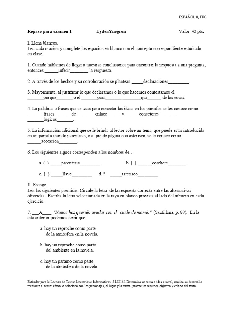 Repaso para Examen 1 | PDF | Novelas