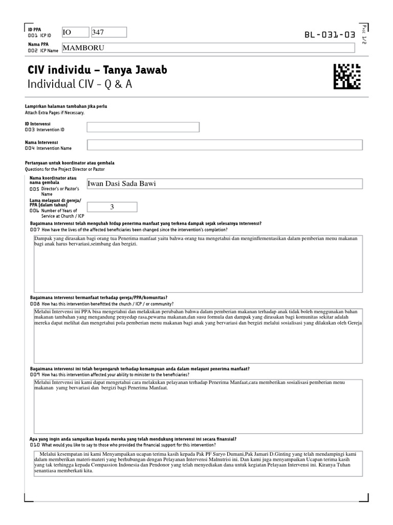 BL-031-03 - CIV - Individu - Tanya&Jawab - A4 - Indonesia - PDF - Fillable KOORDINATOR | PDF ...