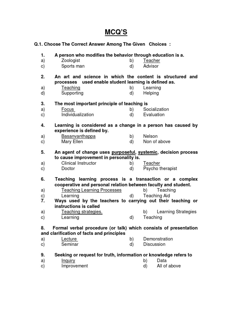 MCQ 'S | PDF | Teaching Method | Teachers MCQ 'S | PDF | Teaching Method | Teachers