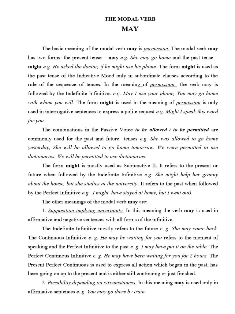 The Modal Verb MAY | PDF | Perfect (Grammar) | Grammatical Tense