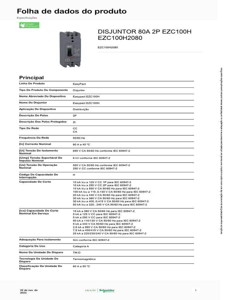 Schneider Electric - Disjuntores-EasyPact-EZC - EZC100H2080 | PDF ...