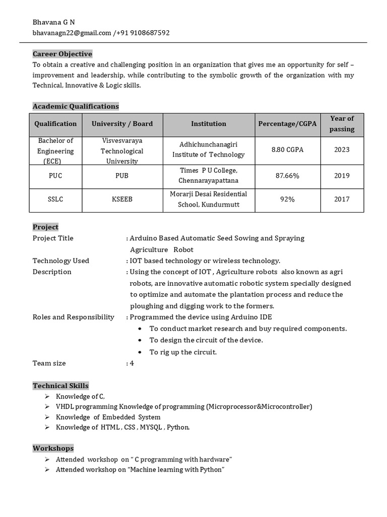Bhavana G N Resume | PDF | Computing | Computer Engineering