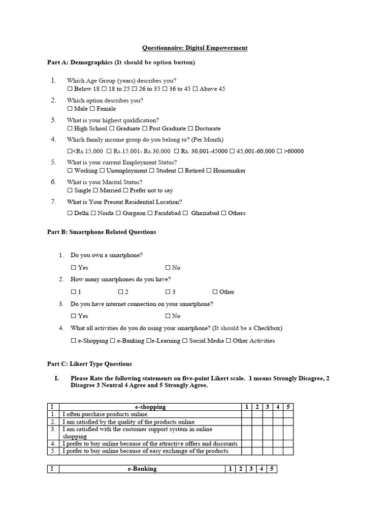 Questionnaire Digital Empowerment 3 | PDF | Educational Technology ...