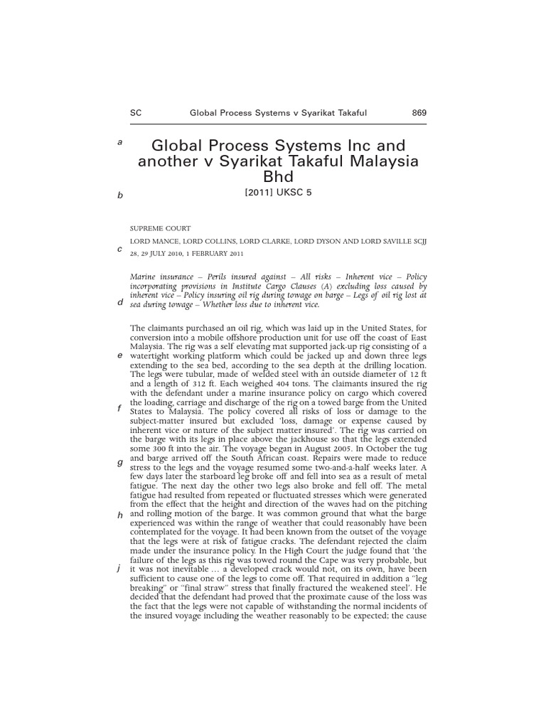 Global Process Systems Inc and Another V Syarikat Takaful Malaysia BHD ...