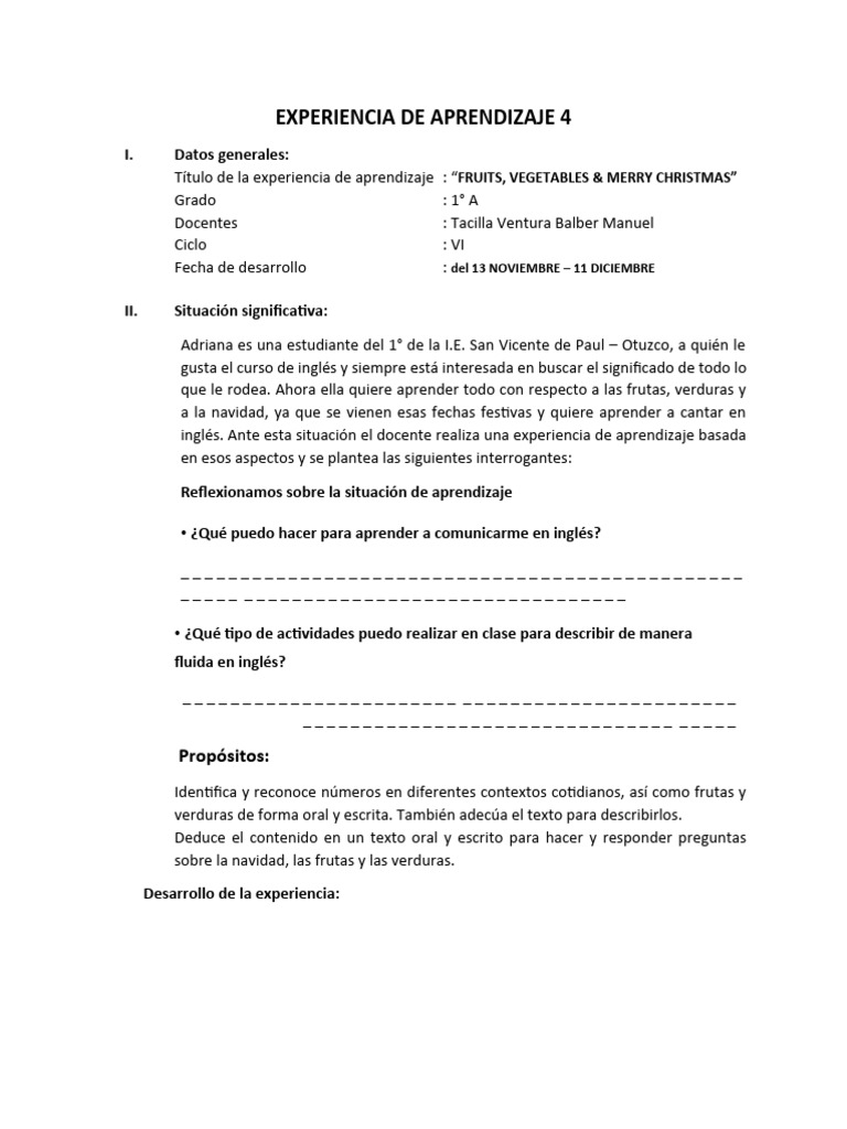 Experiencia de Aprendizaje 4 | PDF | Aprendizaje