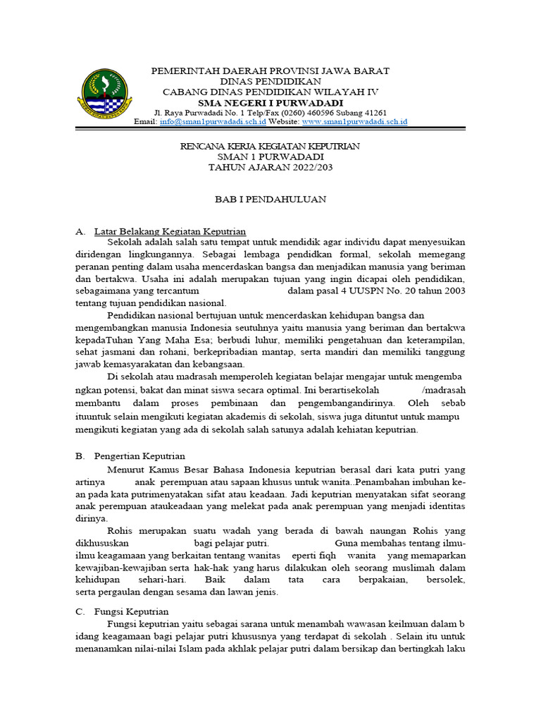 Rencana Kerja Keputrian | PDF