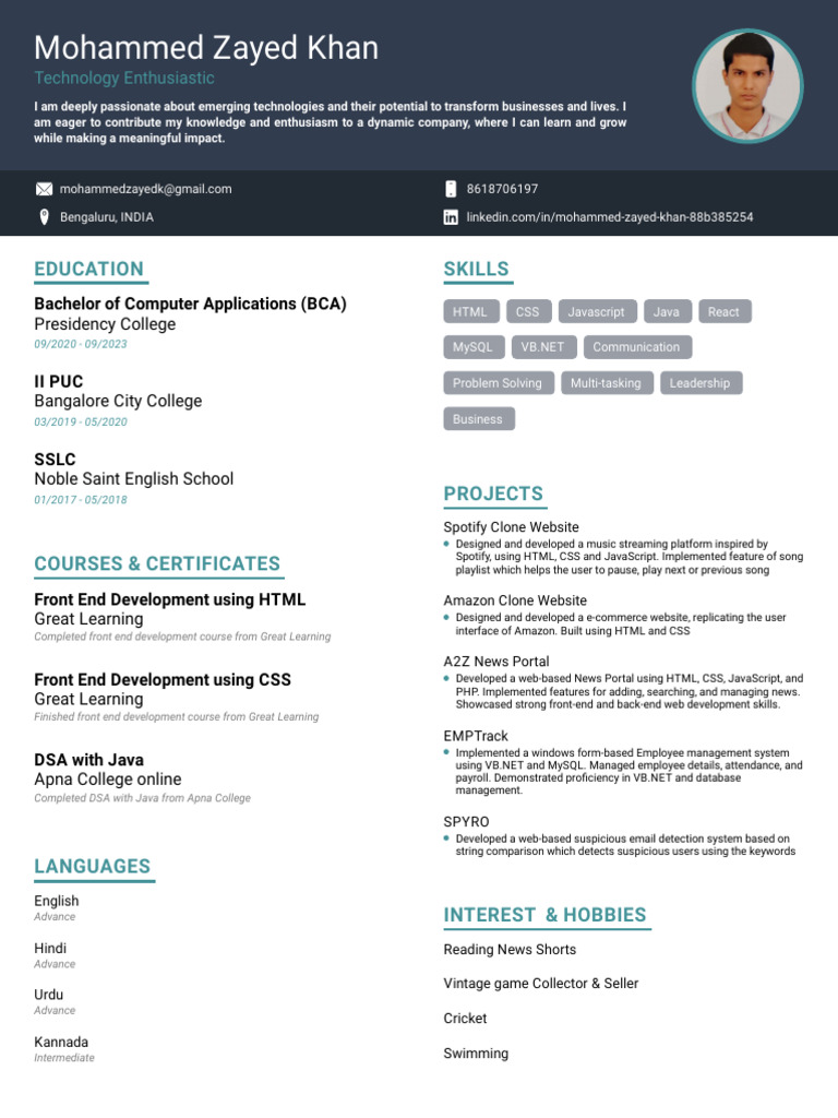Mohammed's Resume | PDF | Websites | Java Script