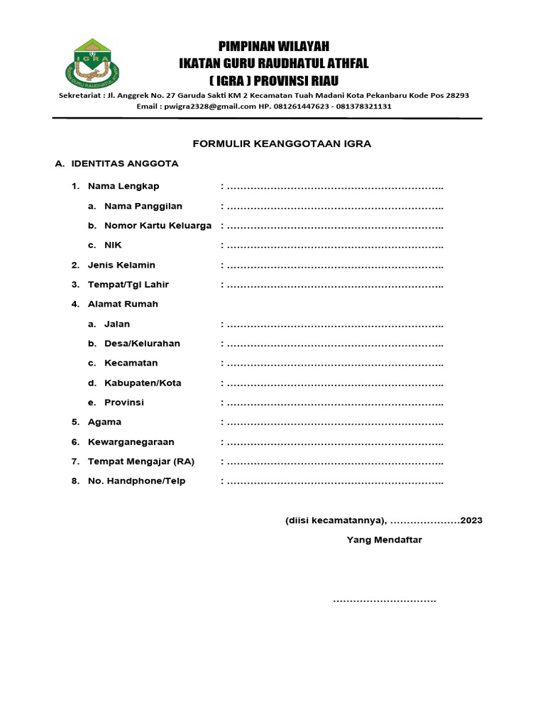 Formulir Igra 2023 | PDF