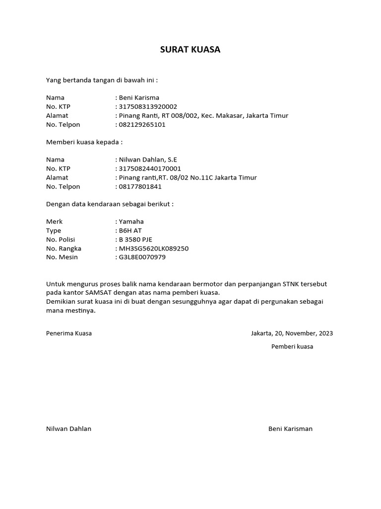 SURAT KUASA - Docx 2 | PDF