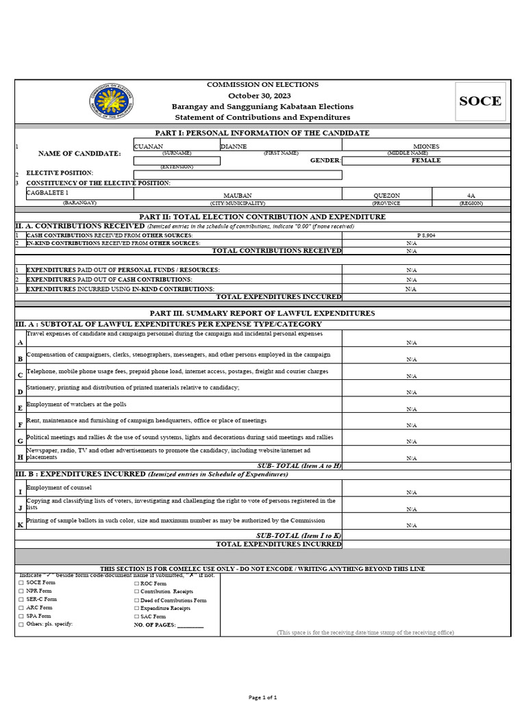 Soce Form 1 | PDF | Expense | Accountability