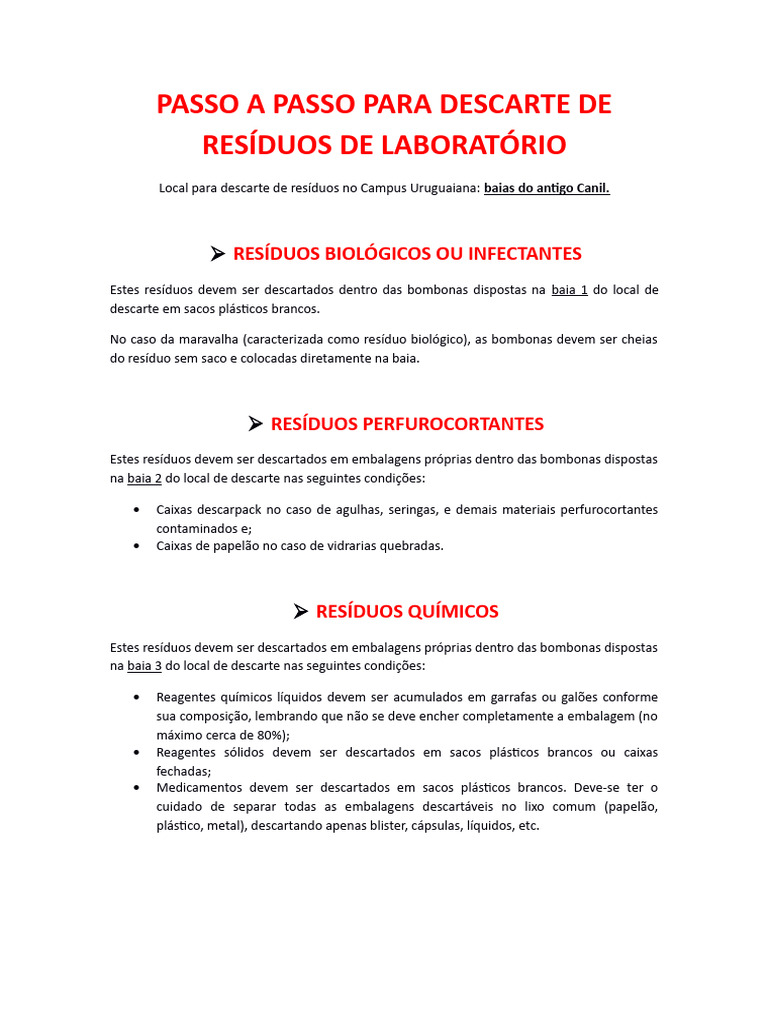 Passo A Passo para Descarte de Residuos de Laboratorio | PDF