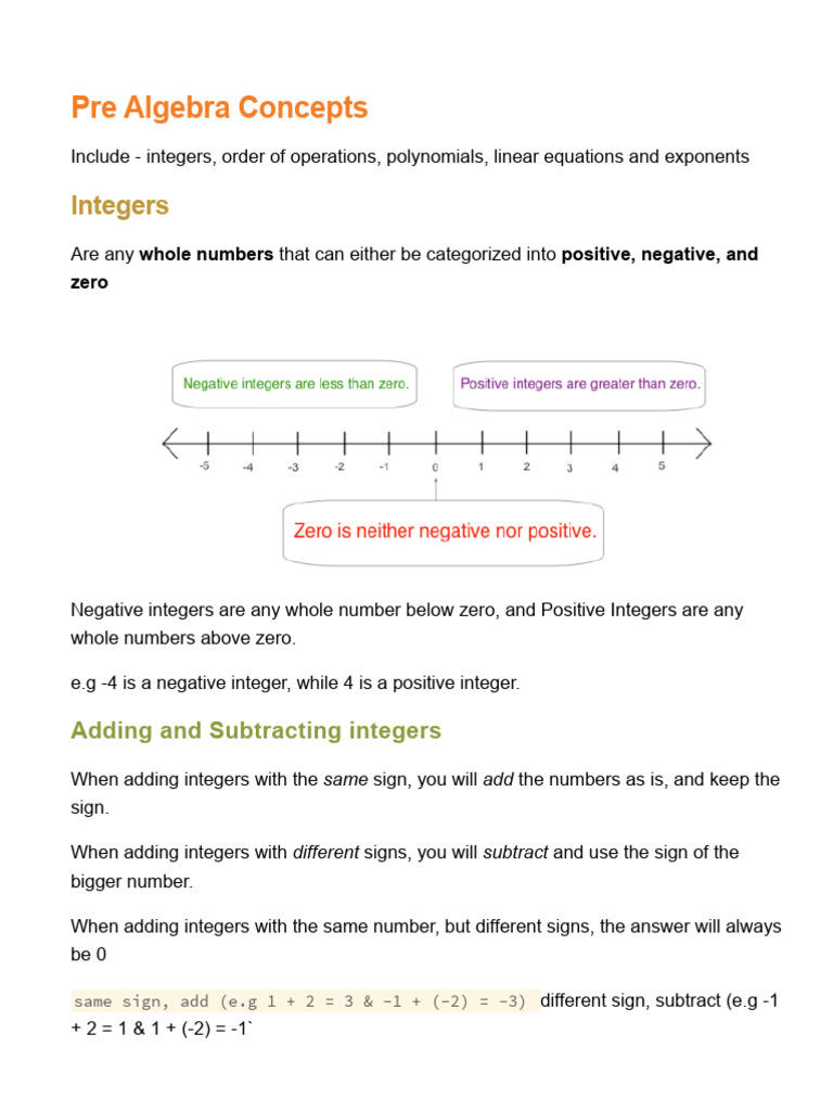 Pre Algebra Concepts | PDF | Polynomial | Variable (Mathematics)
