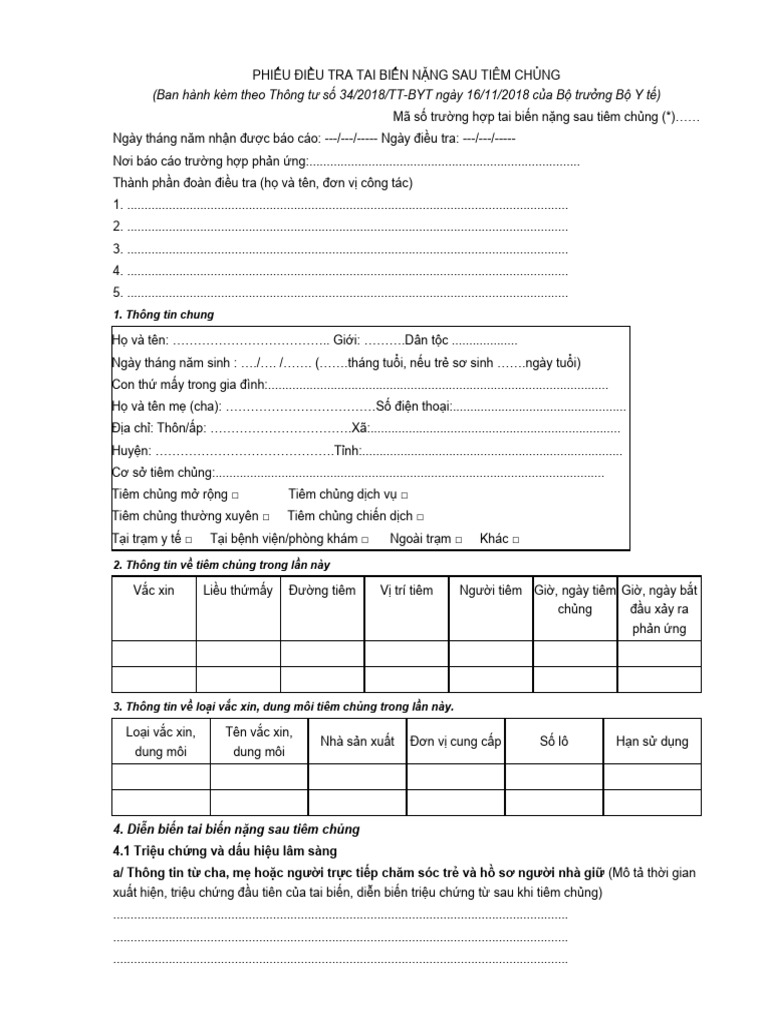 Phieu Dieu Tra Tai Bien Sau Tiem Chung | PDF